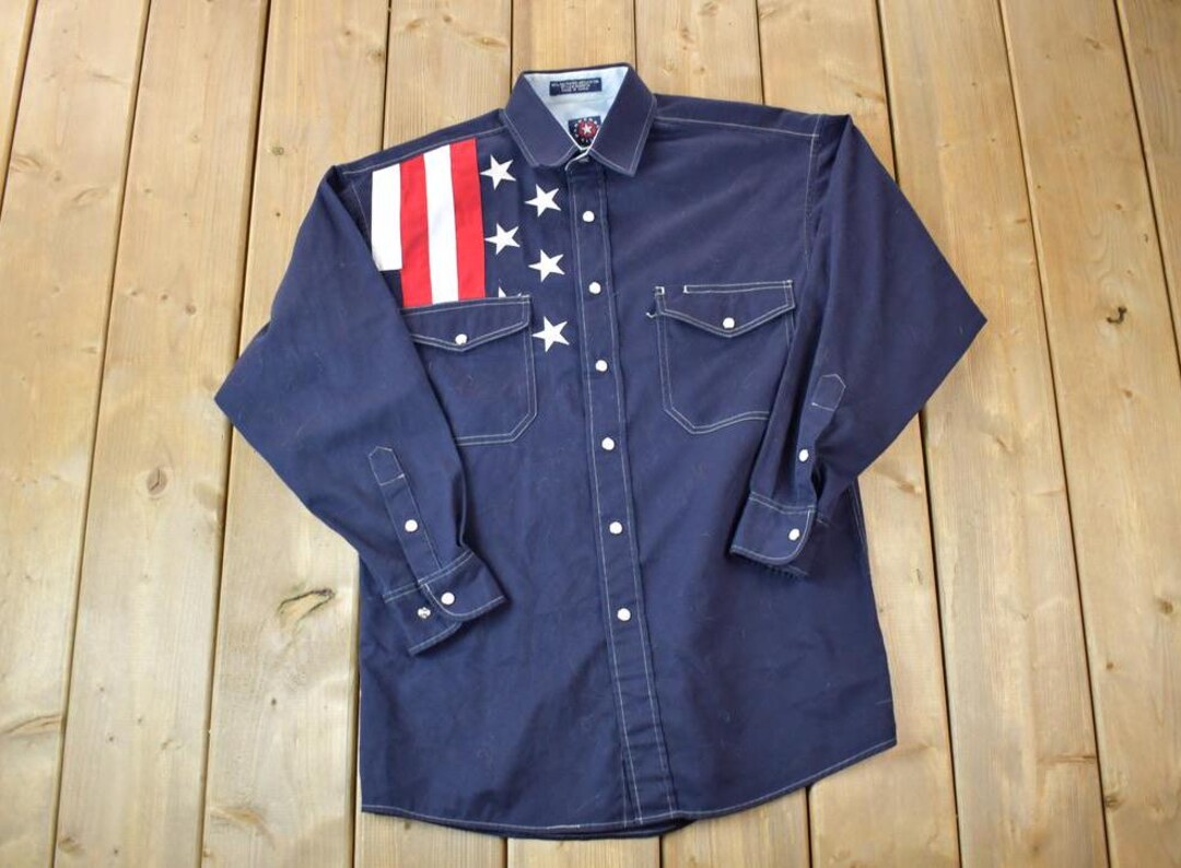 Vintage 1990s Panhandle Slim Crazy American Flag Embroidered Button up ...