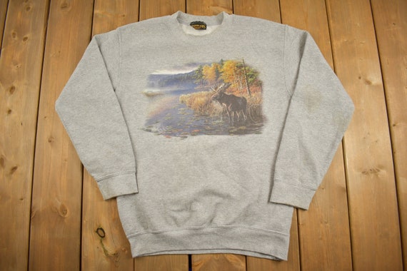 Vintage 1990s Wilderness Moose Grey Sweatshirt / Souv… - Gem