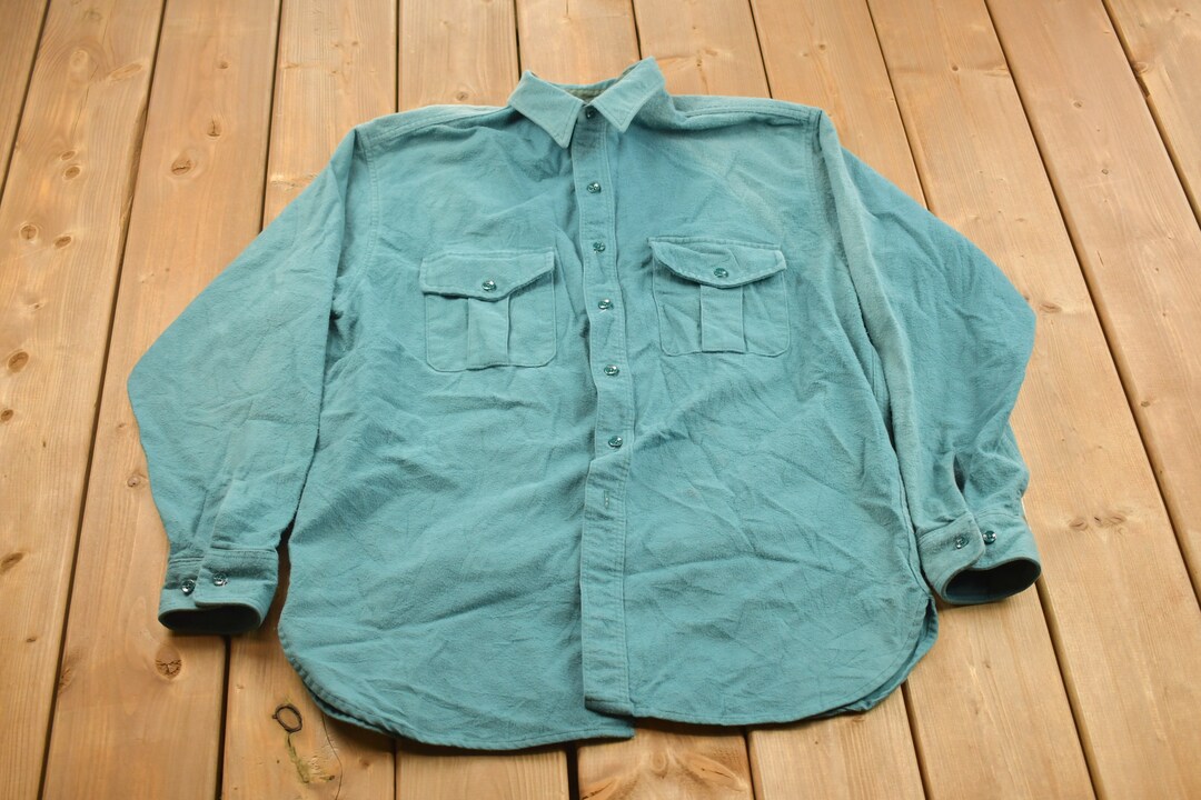 Vintage 1990s Eddie Bauer Blank Turquoise Button up Shirt / 1990s ...