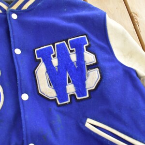Vintage 1985 WCHS Band Varsity Jacket / Blue Leather Coat / Letterman ...