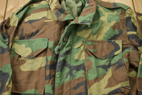 Vintage 1980s Military Camo Jacket / Button Up Jacket… - Gem