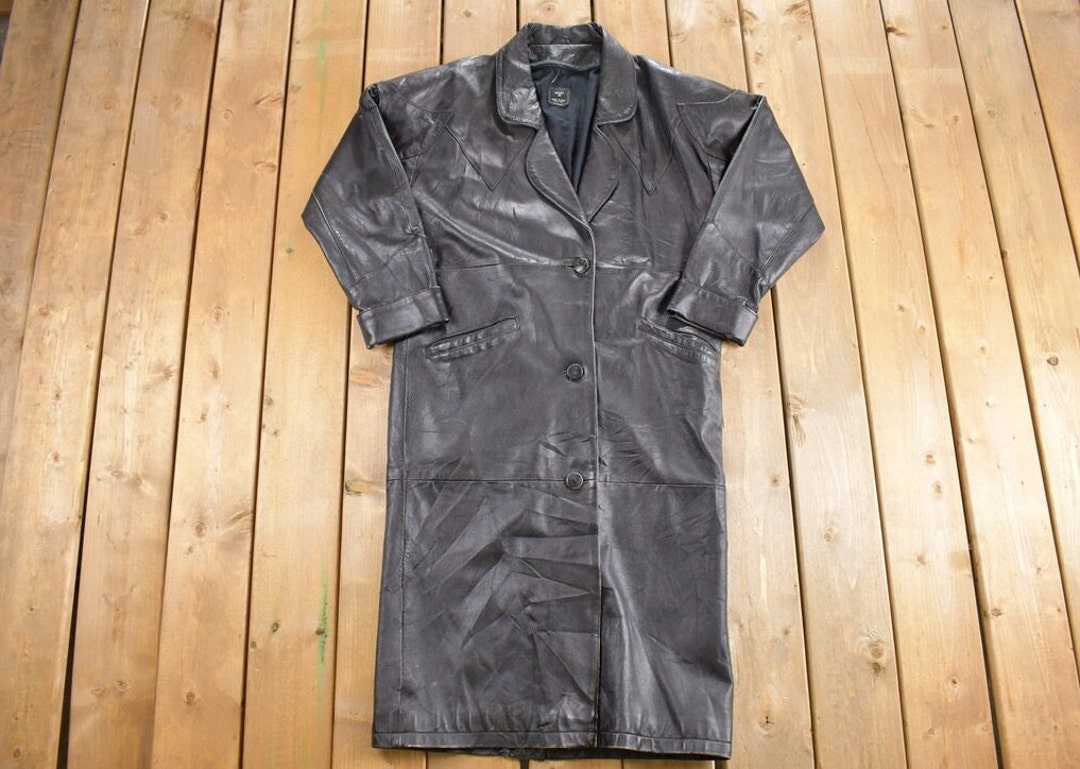 Vintage 1990s Missy M Long Leather Coat / Jacket / Leather Trench ...