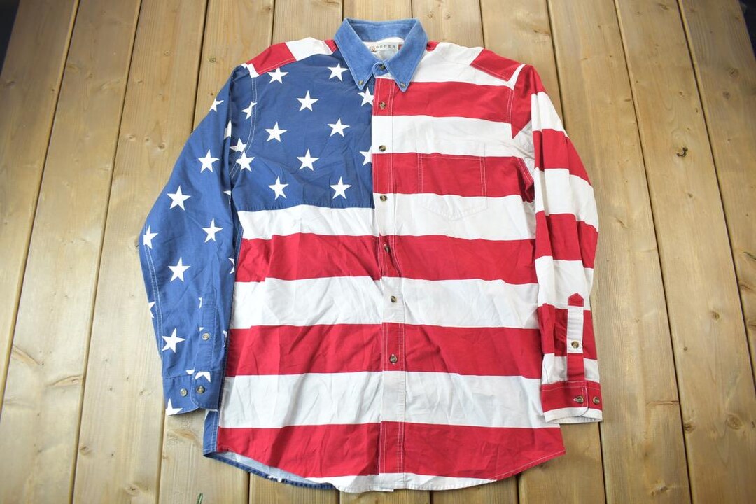 Vintage 1990s American Flag All Over Print Button up Shirt / American ...