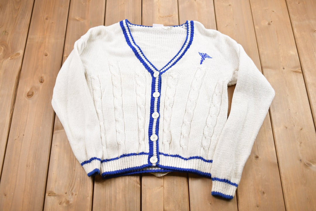 Vintage 1980s Caduceus Crest Cardigan / Cable Knit / Medical Studies ...