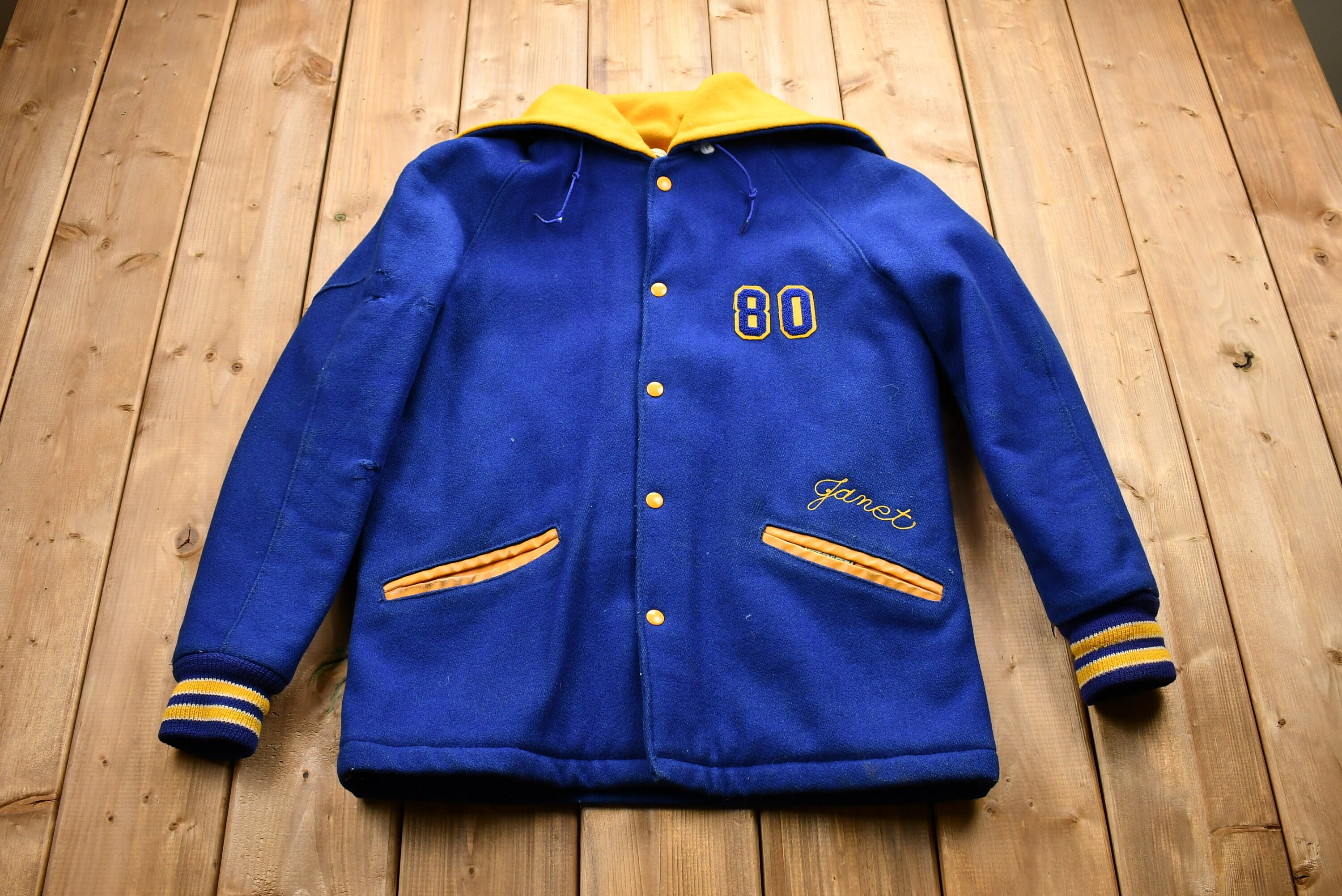 Vintage 1970s Timken Trojans Janet #80 Letterman Zip-hood Snap Button ...