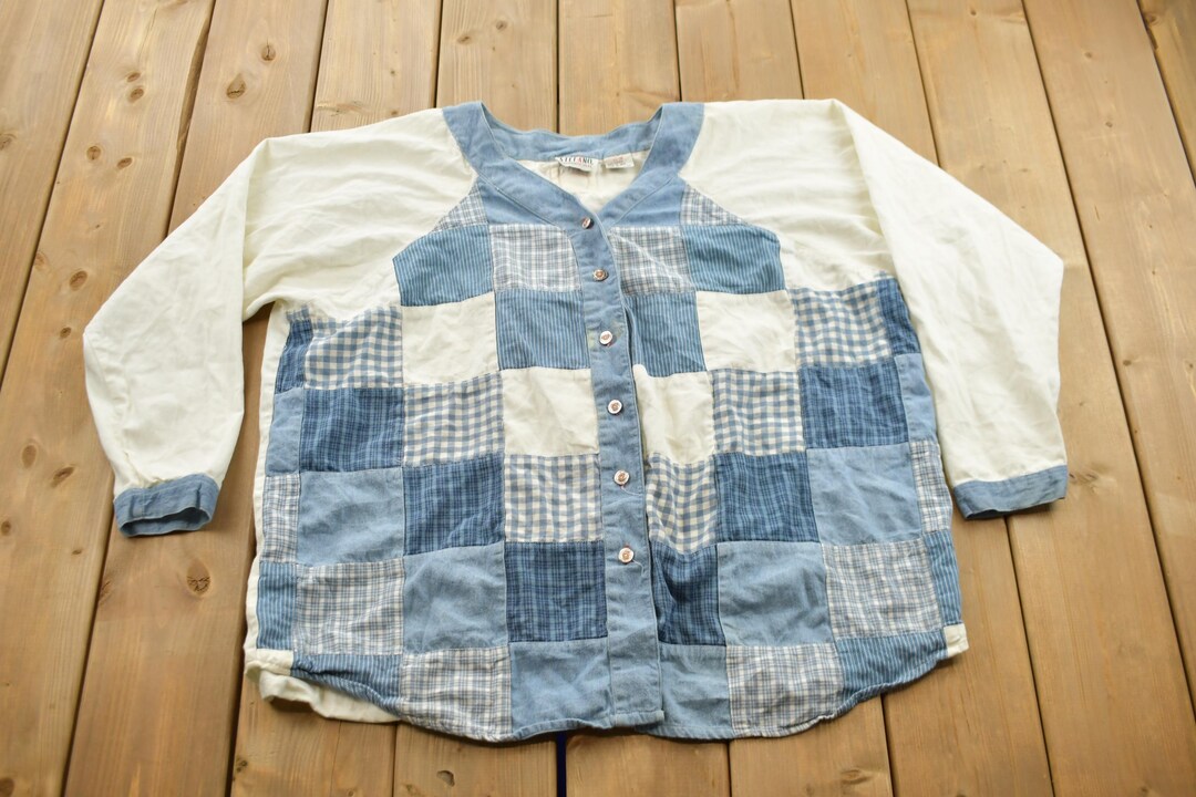 Vintage 1990s Steffano Denim Patchwork Quilted Button Down / 90s ...