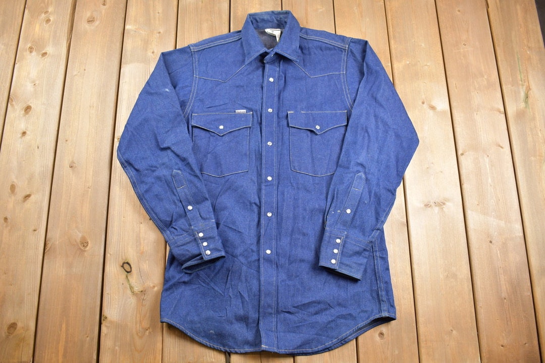 Vintage 1990s Carhartt Western Work Button up Shirt / Denim Work Shirt ...