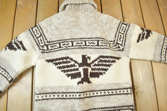 Vintage 1950s Hand-Knit Eagle Theme Cowichan Sweater … - Gem