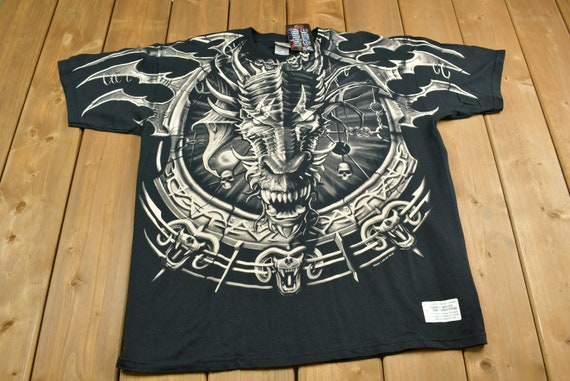 Vintage 2001 Deadstock Liquid Blue Dragon All Over Pr… - Gem