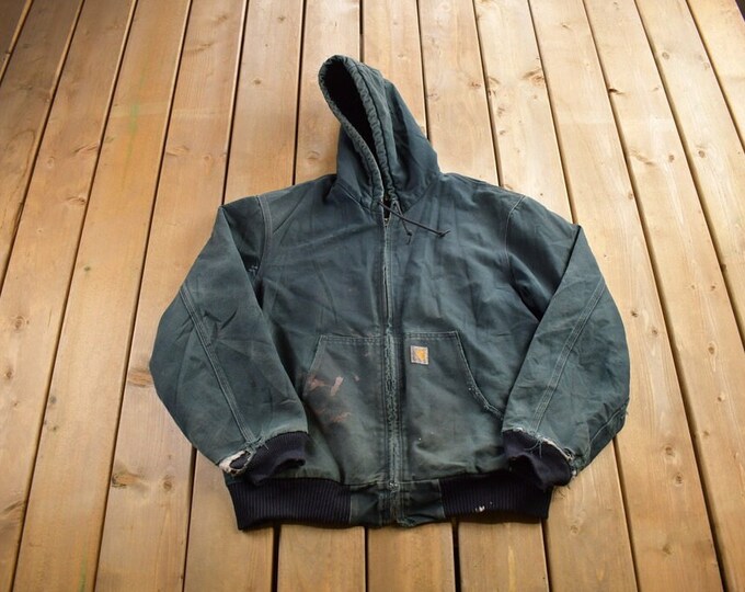 Vintage 1990s Distressed Carhartt Blanket Lined Hooded Jacket Made in ...
