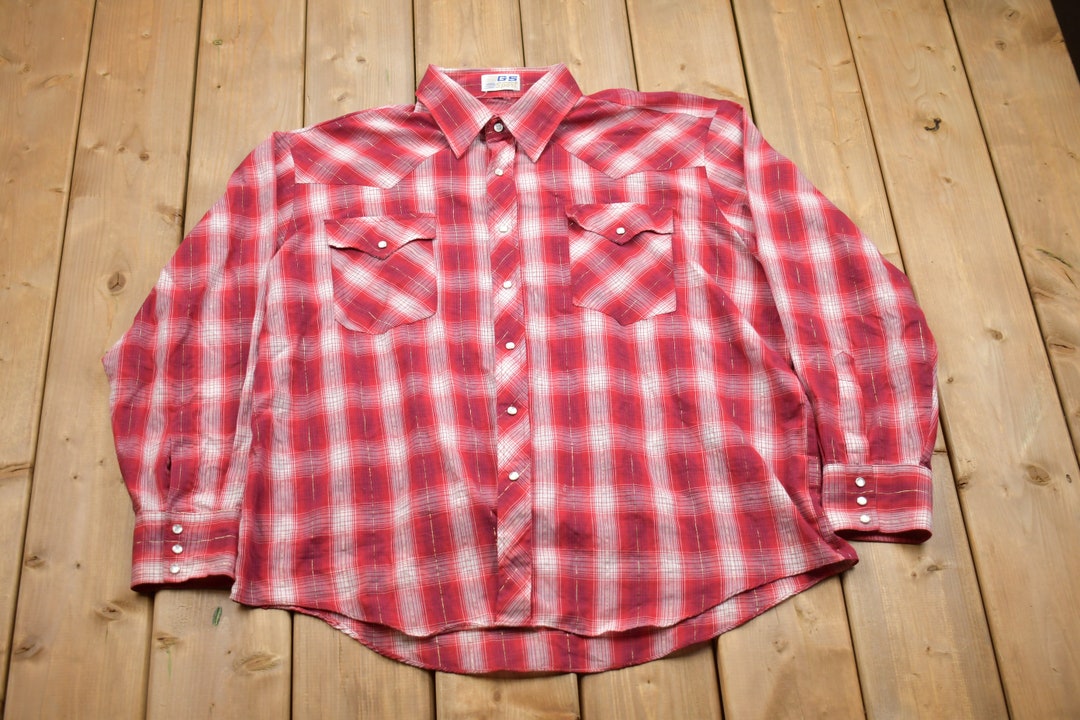 Vintage 1990s GS Sport Western Plaid Button up Shirt / Rodeo Shirt ...