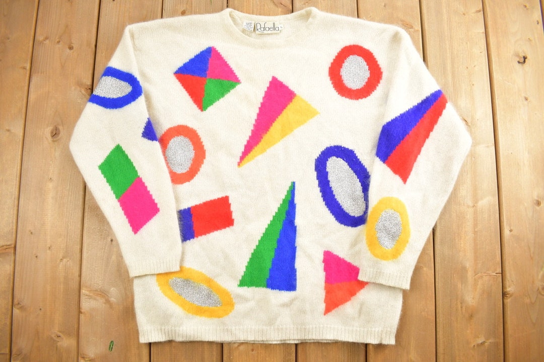 Vintage 1990s Rafaella Abstract Shapes Knit Crewneck Sweater / Vintage ...
