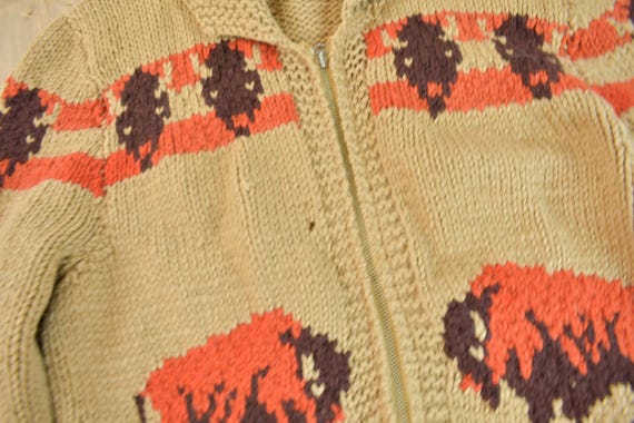 Vintage 1950s Hand-Knit Buffalo Theme Cowichan Sweate… - Gem