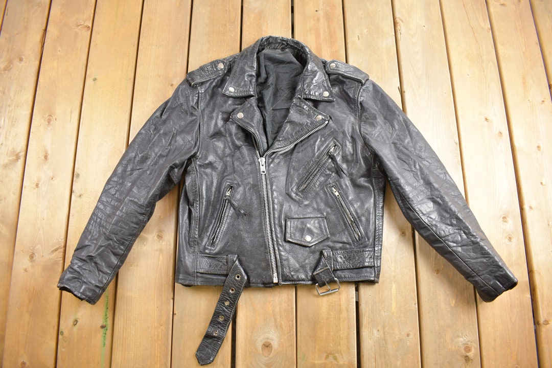 Vintage 1990s Leather Biker Jacket / Motorcycle Jacket / Leather Coat ...