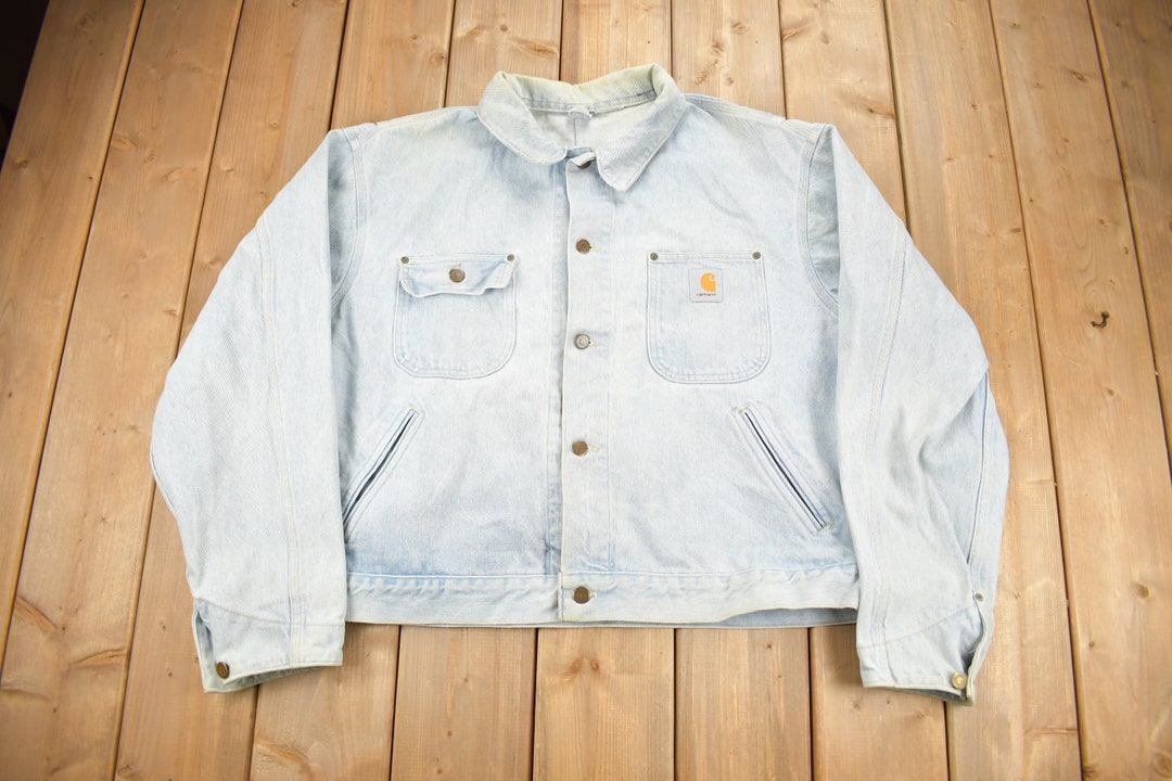 Vintage 1980s Carhartt Detroit Light Wash Denim Jean Jacket / Vintage ...