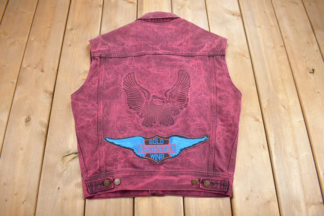 Vintage 1990s Gold Wing Honda Embossed Jean Vest / Biker Vest / Made in ...