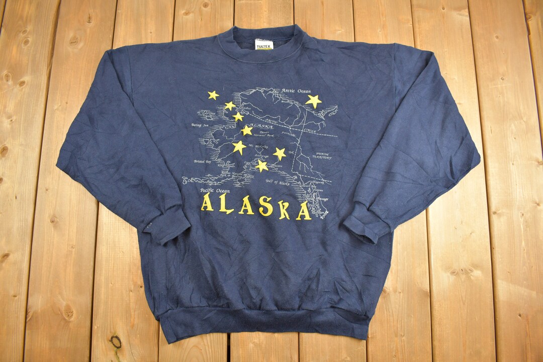 Vintage 1990s Alaska Map Adventure Crewneck Sweatshirt / 90s Crewneck ...