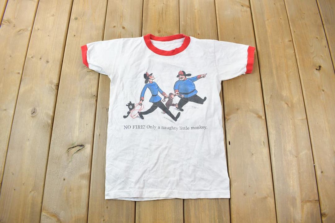Vintage 1995 Curious George Ringer T-shirt / Cartoon Character Graphic ...