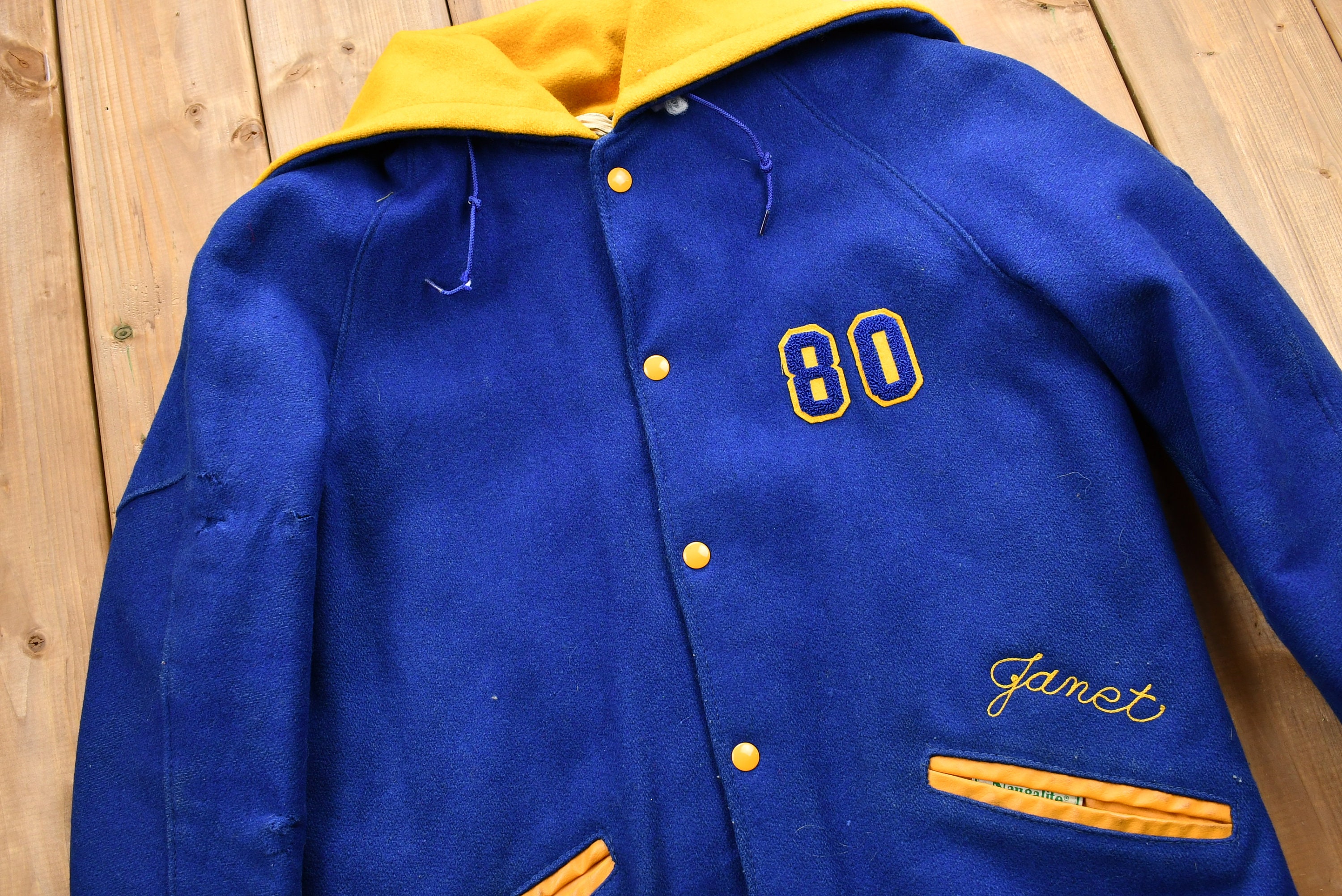 Vintage 1970s Timken Trojans Janet #80 Letterman Zip-hood Snap Button ...