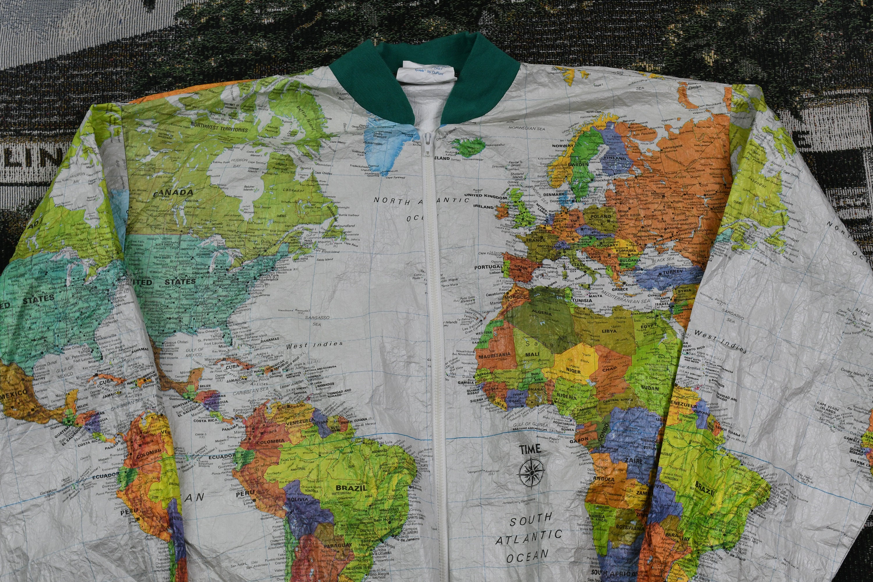 Vintage World Map Graphic / 90s Tyvek By DuPont Windbreaker / | Etsy