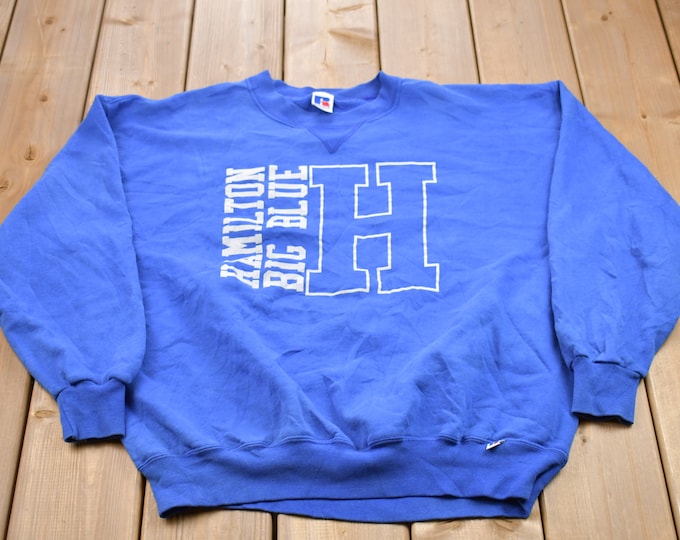 90s Hamilton Big Blue Crewneck Sweatshirt Print Logo Blue Color Men’s L ...
