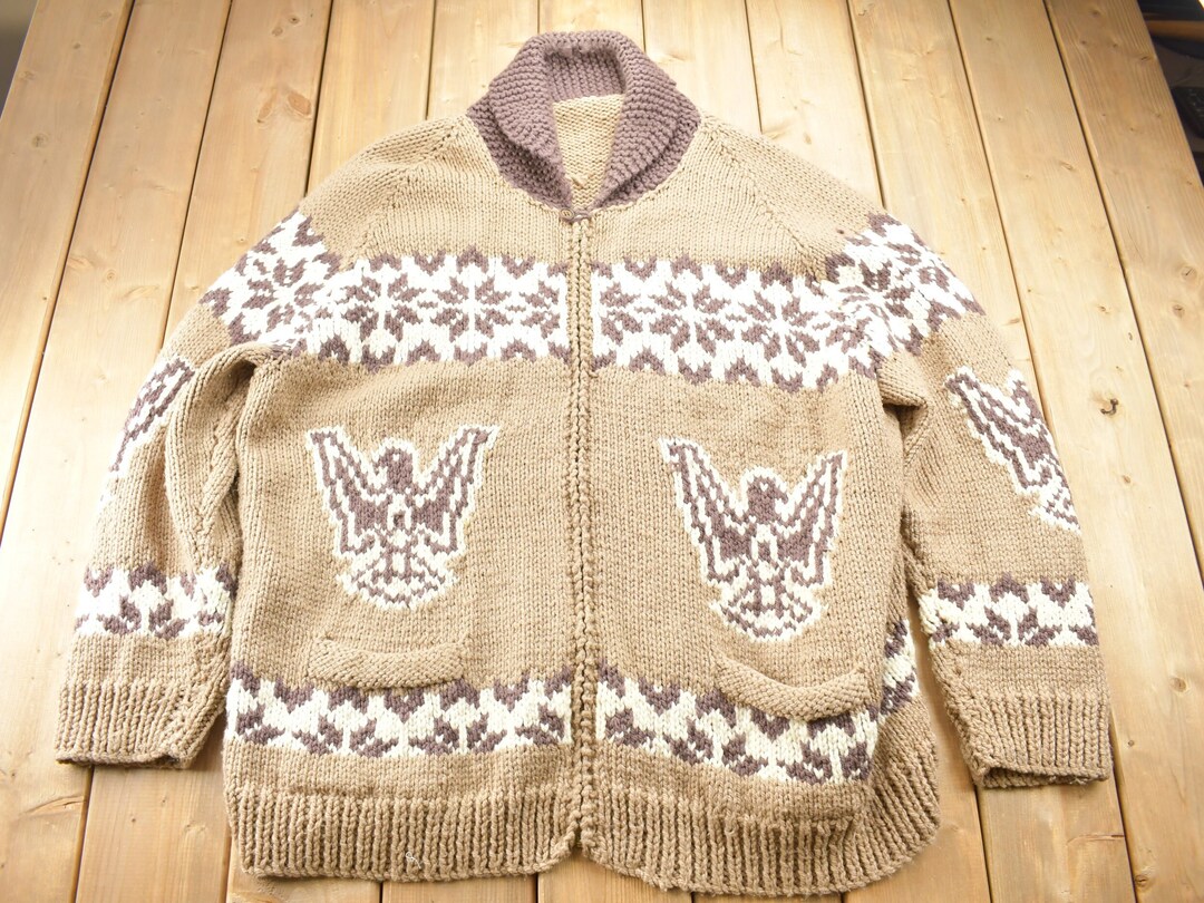 Vintage 1970s Cowichan Shall Collar Knit Eagle Sweater / True Vintage ...