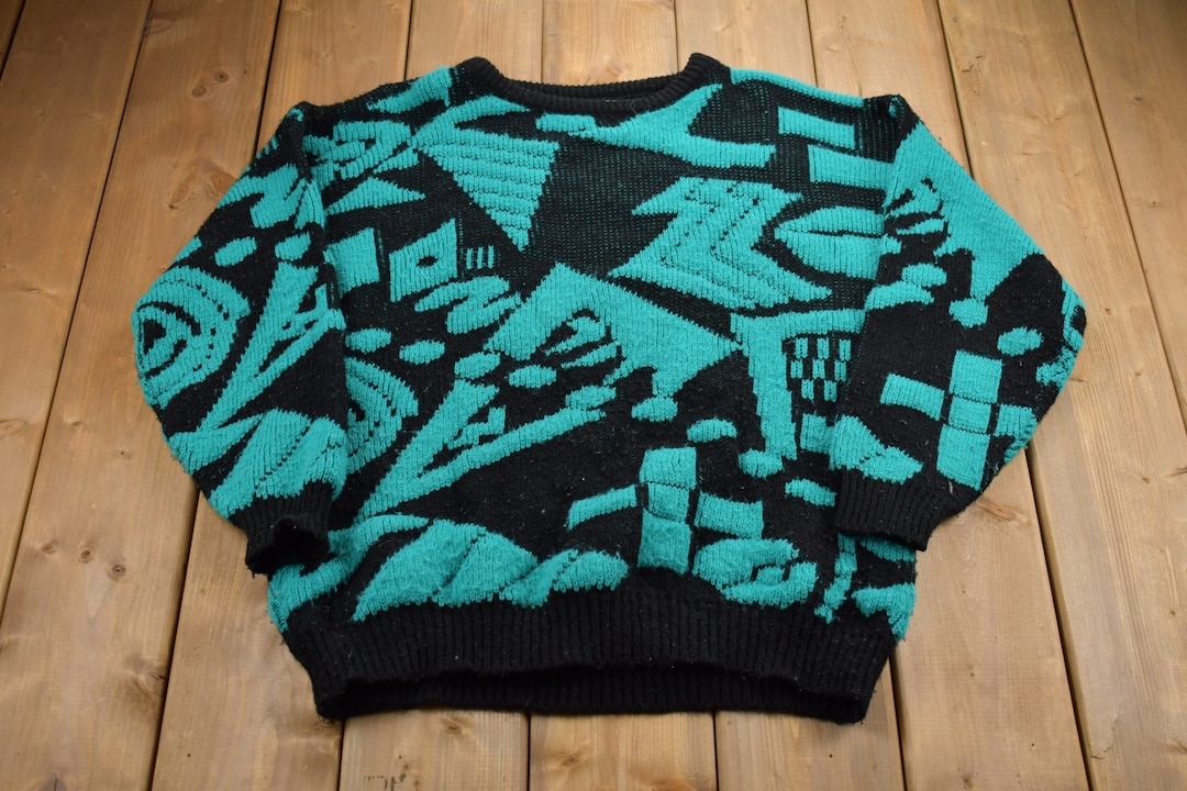 Vintage 1990s Lauren Made in USA Abstract Knitted Sweater / Vintage 90s ...