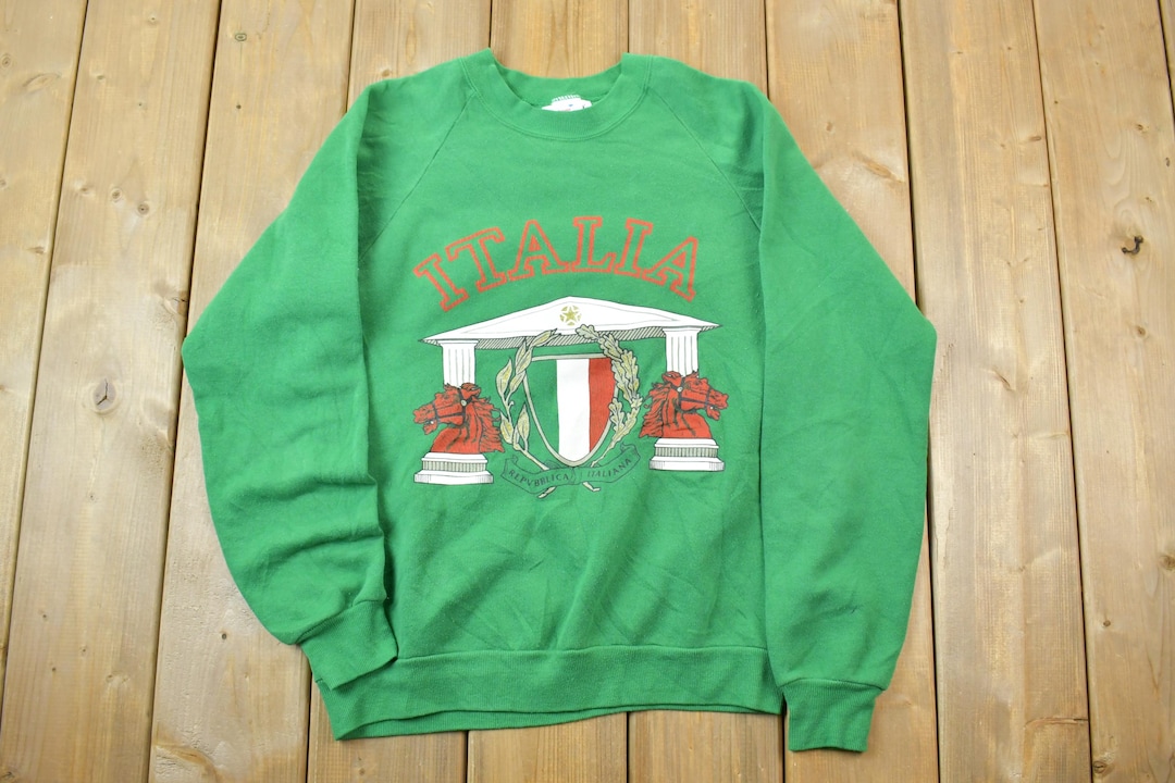 Vintage 1990s Italia National Screenprint Crewneck Sweatshirt / 90s ...