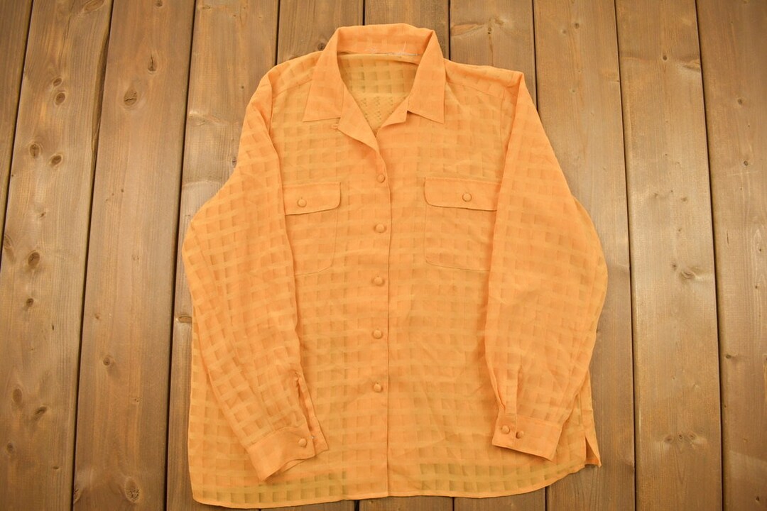 Vintage 1990s Orange Checkered Button up Shirt / 1990s Button up ...