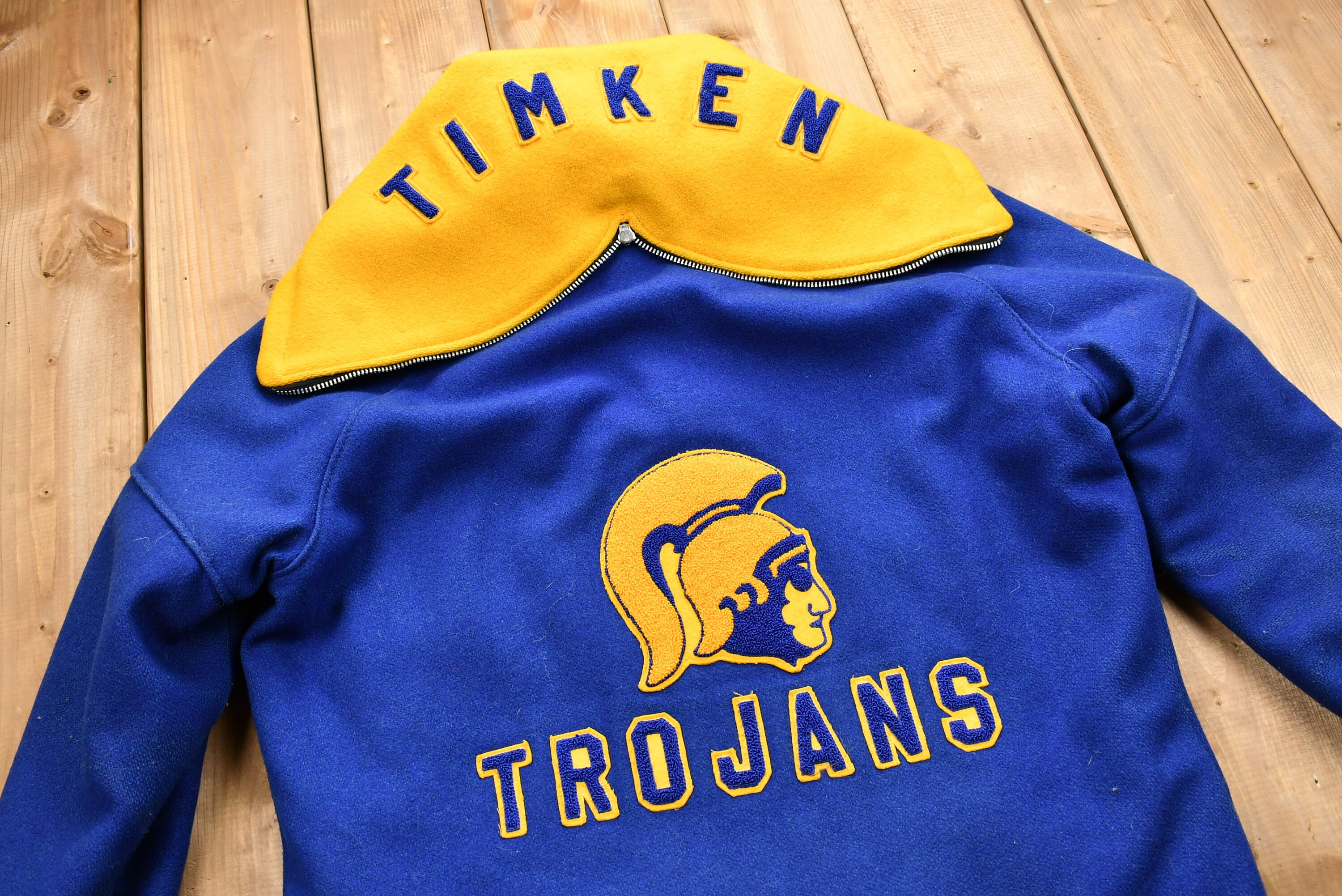 Vintage 1970s Timken Trojans Janet #80 Letterman Zip-hood Snap Button ...