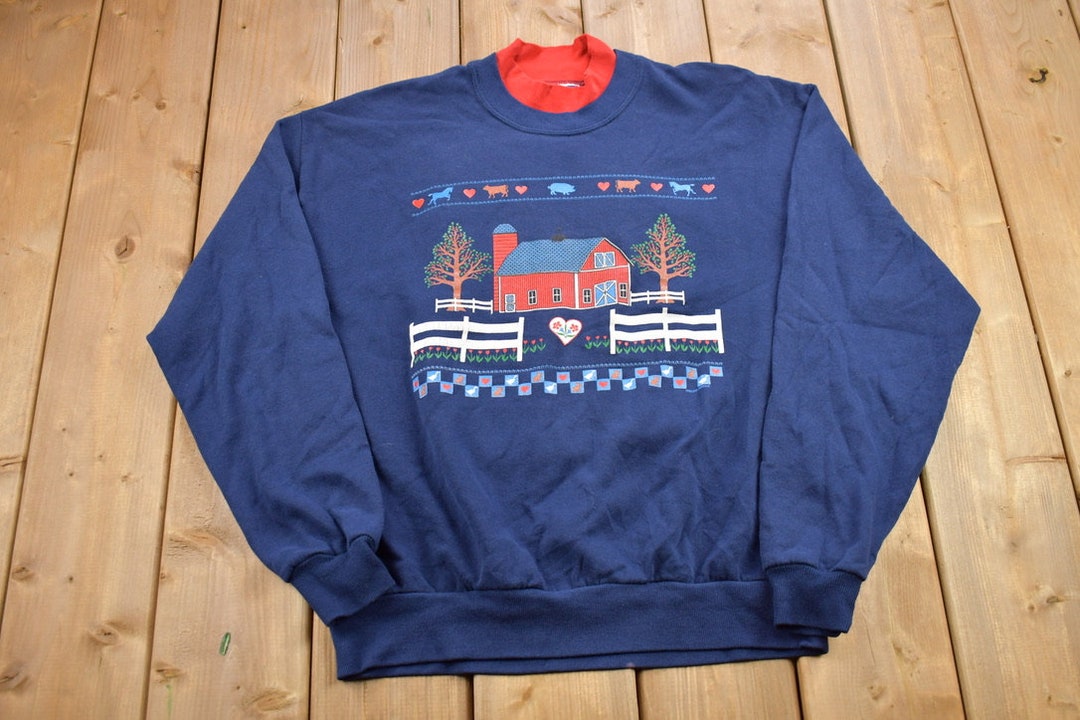 Vintage 1990s Endless Designs Farm Theme Crewneck Sweater / 90s ...