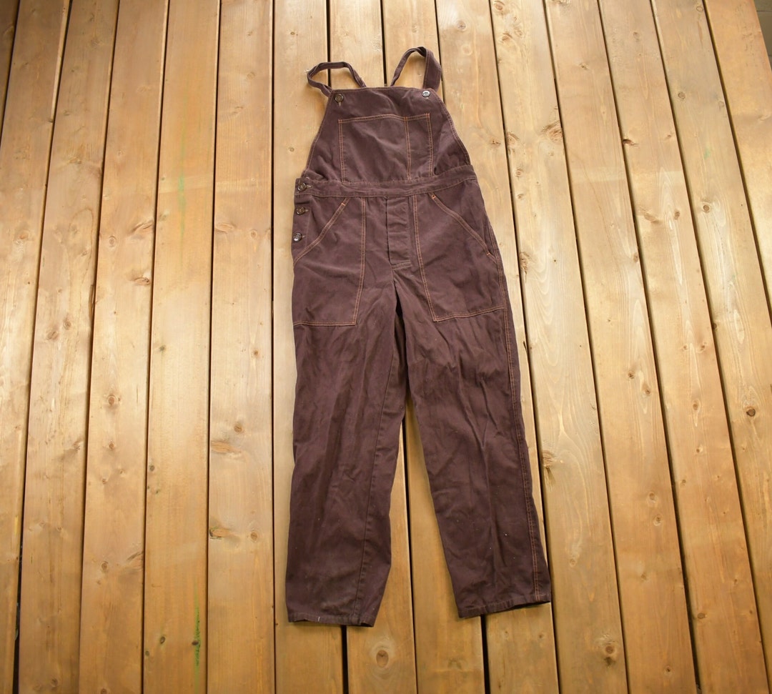 Vintage 1990s Brown Denim Overalls Size 34x27/ Vintage Overalls ...