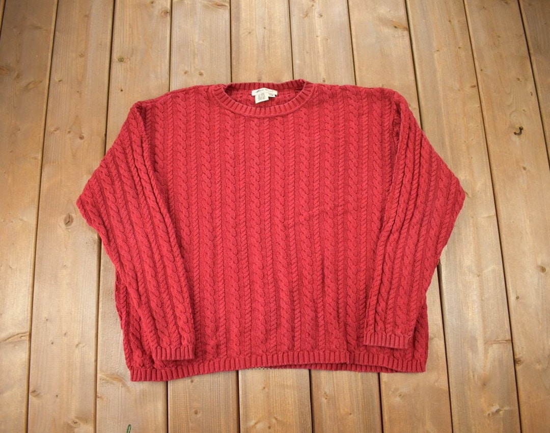 Vintage 1990s Eddie Bauer Red 3D Cable Knit Crewneck Sweater / Vintage ...
