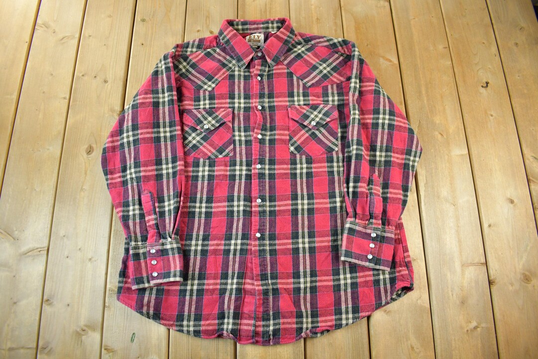 Vintage 1990s Ely Cattleman Western Flannel Pearl Snap Button up Shirt ...