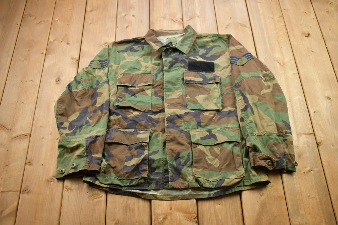 Vintage Military Button up Shirt/ / Army Green / Militaria / Patchwork ...