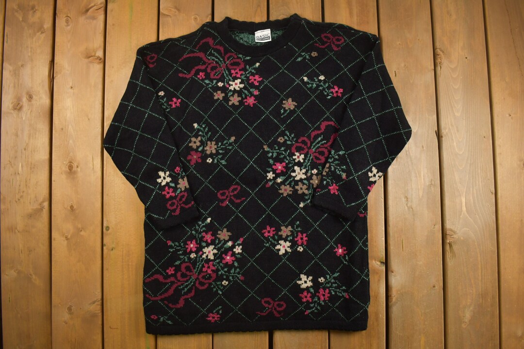 Vintage 1990s Basic Editions Knitted Crewneck Sweater / Vintage 90s ...