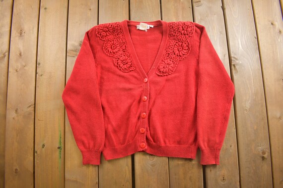 Vintage 1980s Nu Look Floral Pattern Cardigan Sweater… - Gem
