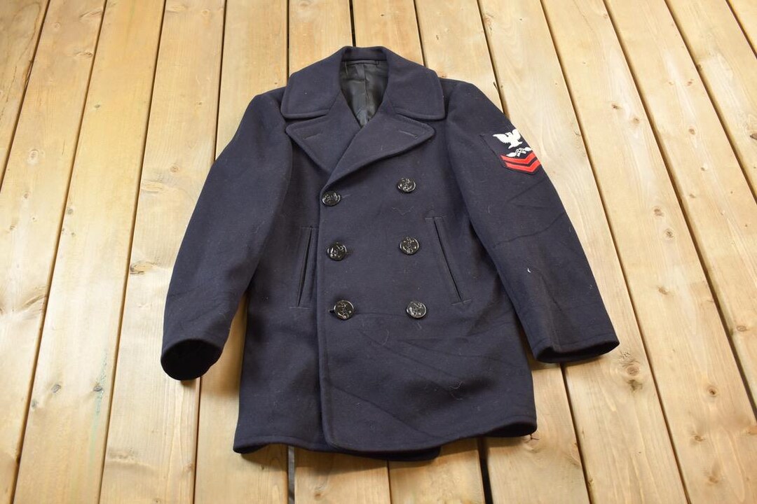 Vintage 1950s USN Naval Wool Double Breasted Jacket / Wool Jacket / 50s ...