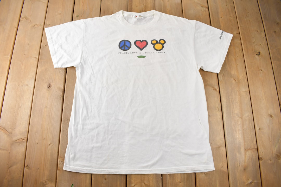 Vintage 1990s Disney Peace Love and Mickey Mouse Graphic T-shirt Made ...