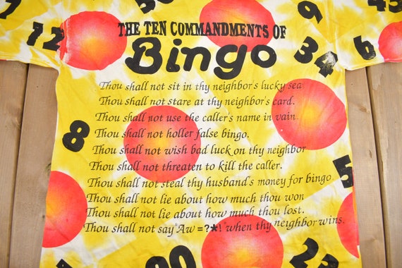 Vintage 1990s The Ten Commandments Of Bingo Graphic T… - Gem