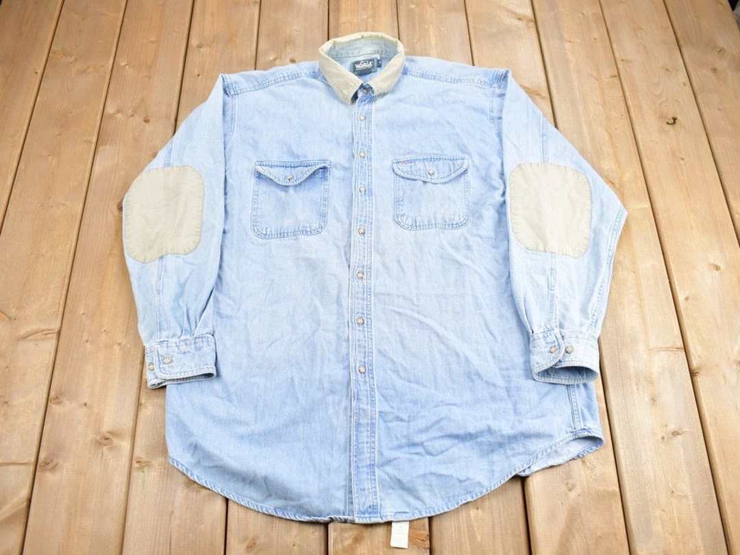 Vintage 1990s Woolrich Denim Button up Shirt / 90s Button up / Vintage ...