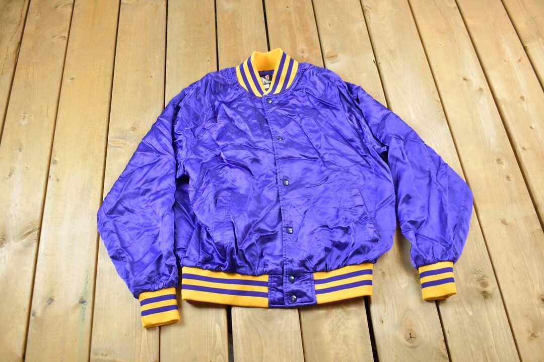 Vintage 1980s Skyline Blank Satin Varsity Jacket / Snap Button ...
