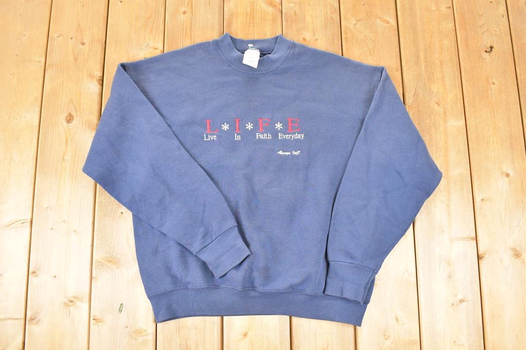Vintage 1990s Live in Faith Everyday Jesus Crewneck Sweatshirt Men's L ...