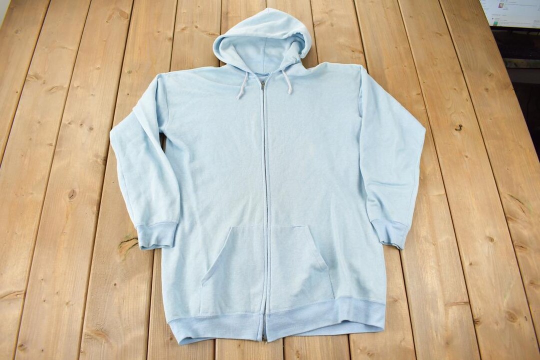 Vintage 1990s Blank Light Blue Zip up Hoodie / Vintage Sweater ...