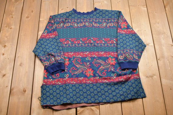 Vintage 1990s Lady Graff Paisley Quarter Button Sweat… - Gem