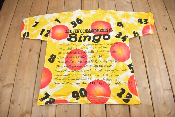 Vintage 1990s The Ten Commandments Of Bingo Graphic T… - Gem
