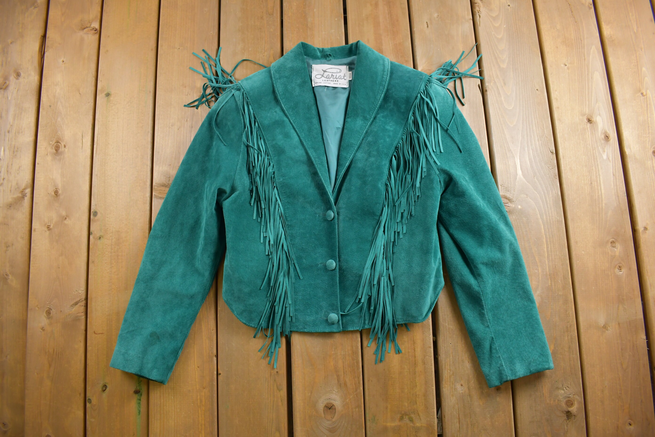 Vintage 1980s Teal Suede Fringe Jacket / Leather Jacket Vintage 1980s Teal Suede Fringe Jacket / Leather Jacket