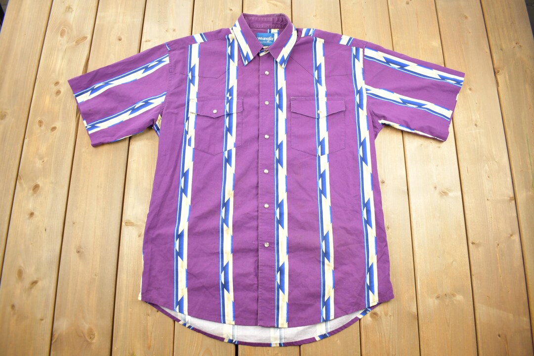 Vintage 1990s Wrangler Western Shirts Pearl Snap Short Sleeve Aztec ...