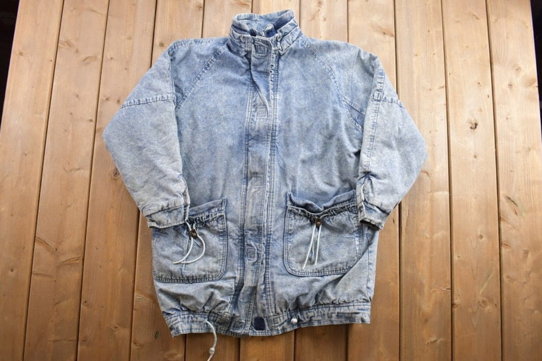 Vintage 1990s East West Denim Jean Jacket / Leather Accents / Vintage ...
