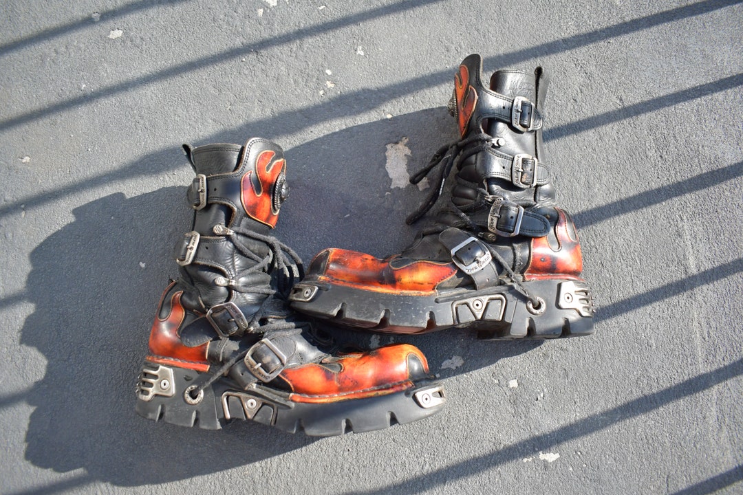 Vintage 1990s New Rock Flame Concealed Zip Platform Leather - Etsy